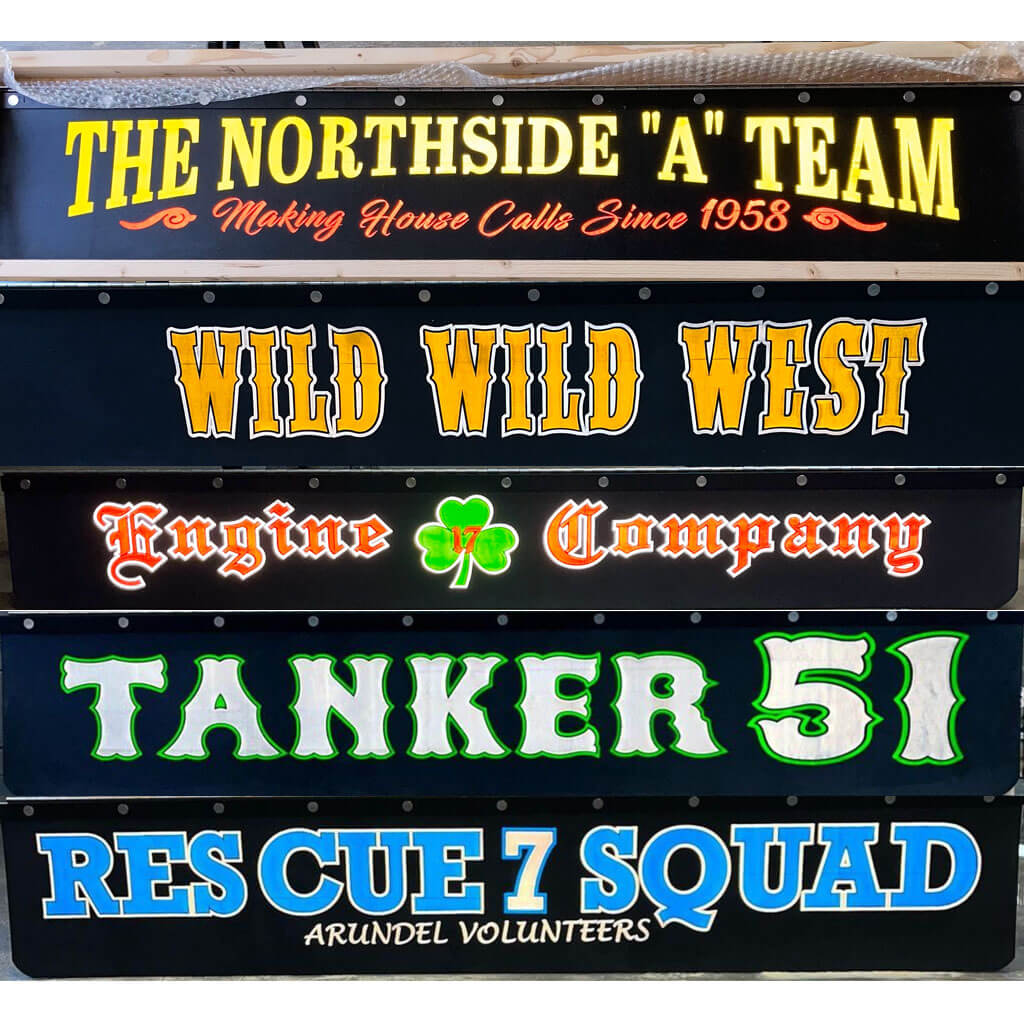 Full-Width Fire Apparatus Mudflaps - Box Alarm Grilles